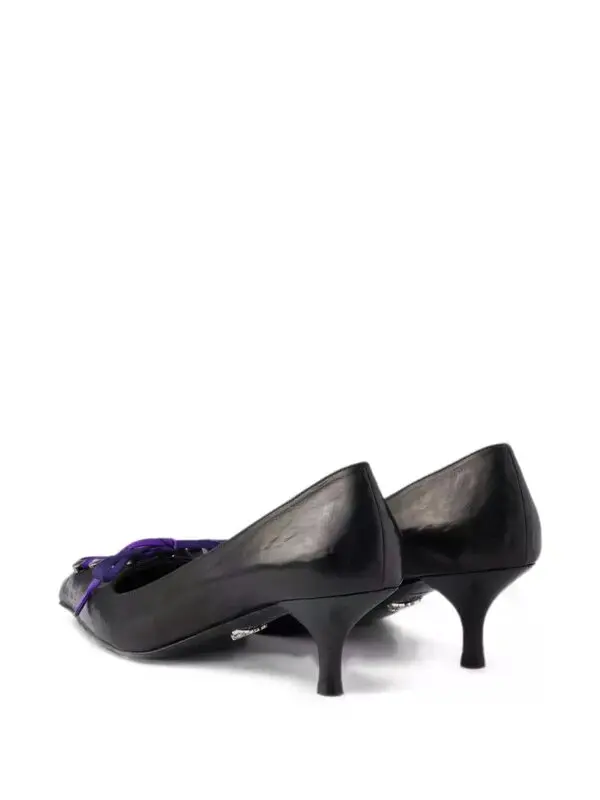 Prada Antiqued Leather Pumps With Lace Detailing