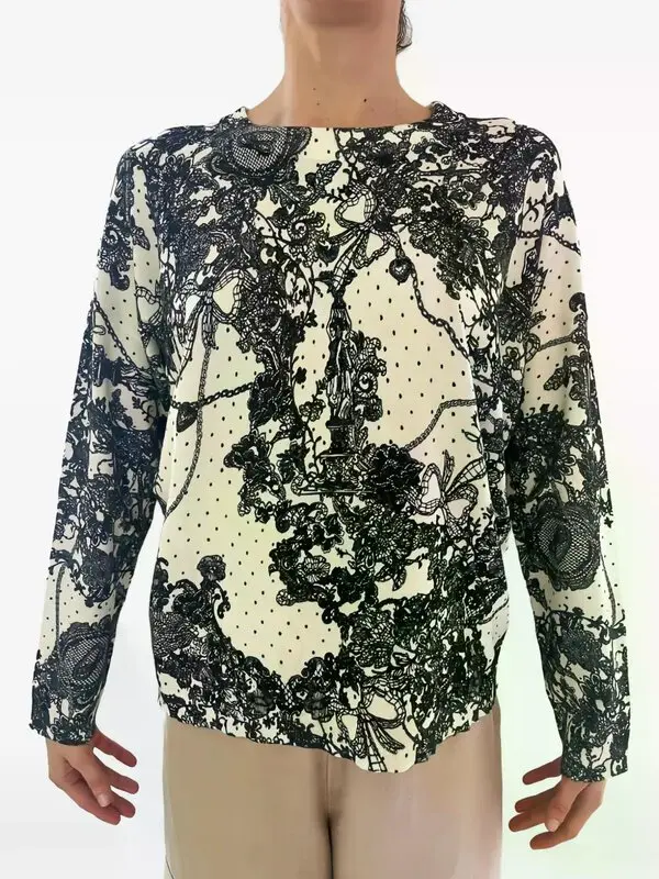 BLUGIRL Lace Print Round Neck Sweater