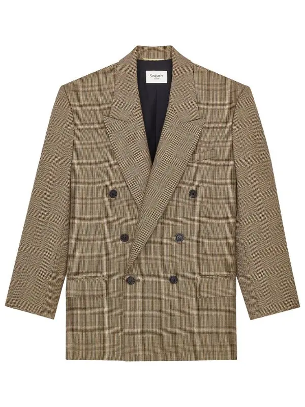 Saint Laurent Houndstooth Wool Double-breasted Jacket