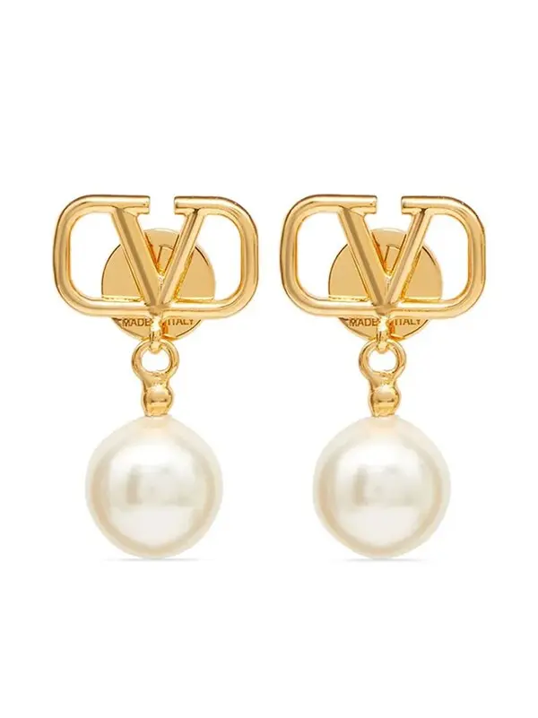 Valentino Garavani Vlogo Signature Swarovski Pearl Drop Earrings - Metallic