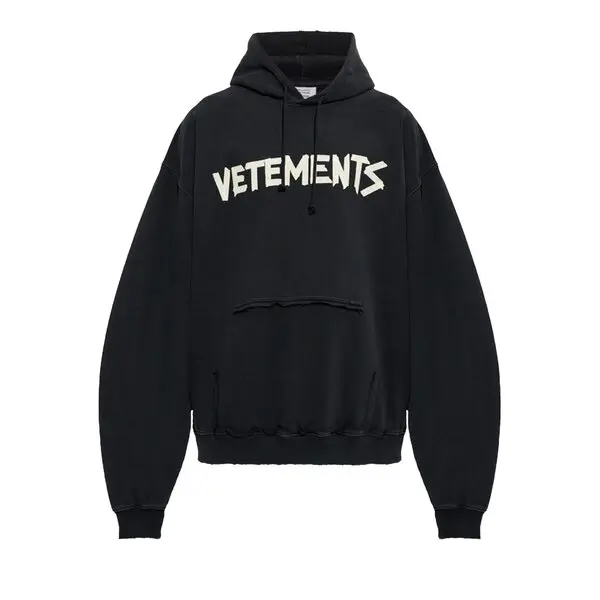 Vetements Tape Logo Destroyed Hoodie 'faded - Black
