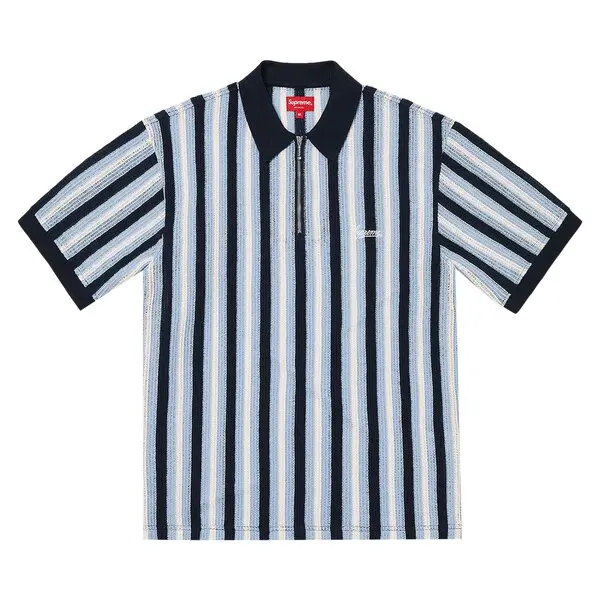 Supreme Open Knit Stripe Zip Polo 'navy