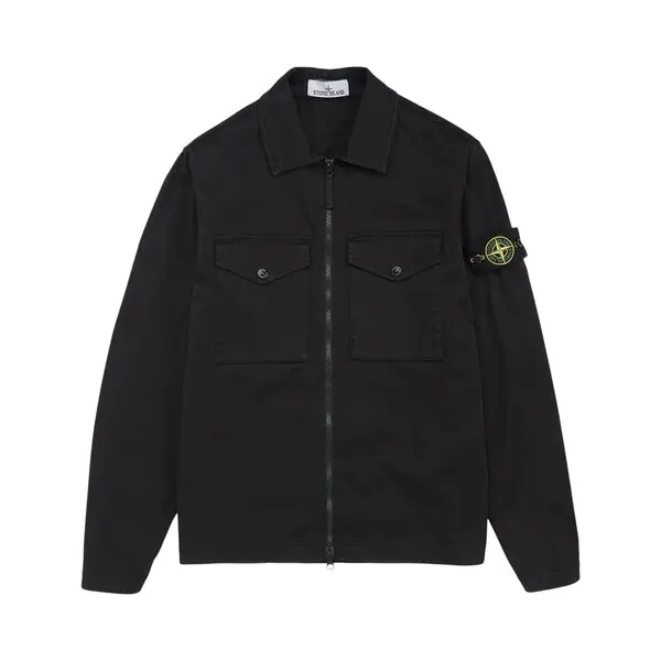 Stone Island Zip-up Shirt With Classic Collar And Chest Pockets