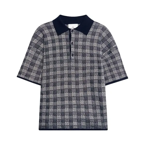THE ELDER STATESMAN Superlight Plaid Polo Shirt 'navy/canvas