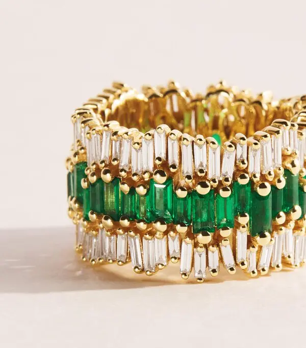 SUZANNE KALAN Baguette Emerald And Diamond Eternity Band In 18k Yellow