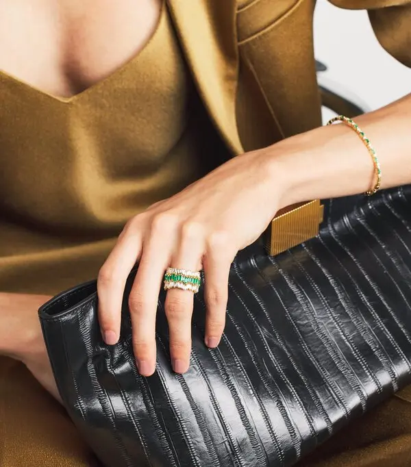 SUZANNE KALAN Baguette Emerald And Diamond Eternity Band In 18k Yellow