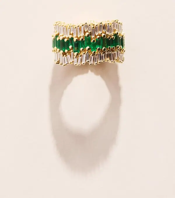 SUZANNE KALAN Baguette Emerald And Diamond Eternity Band In 18k Yellow