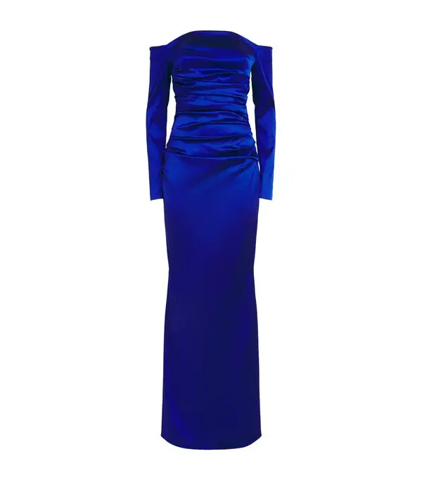 Talbot Runhof Stretch-satin Gathered Column Gown