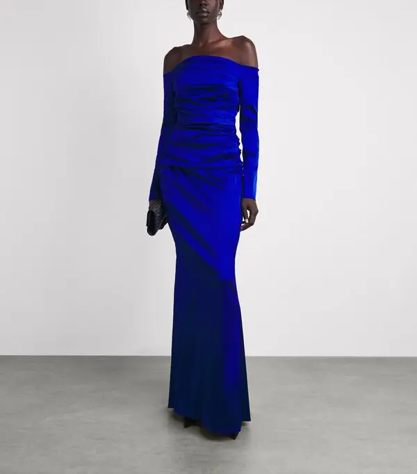 Talbot Runhof Stretch-satin Gathered Column Gown