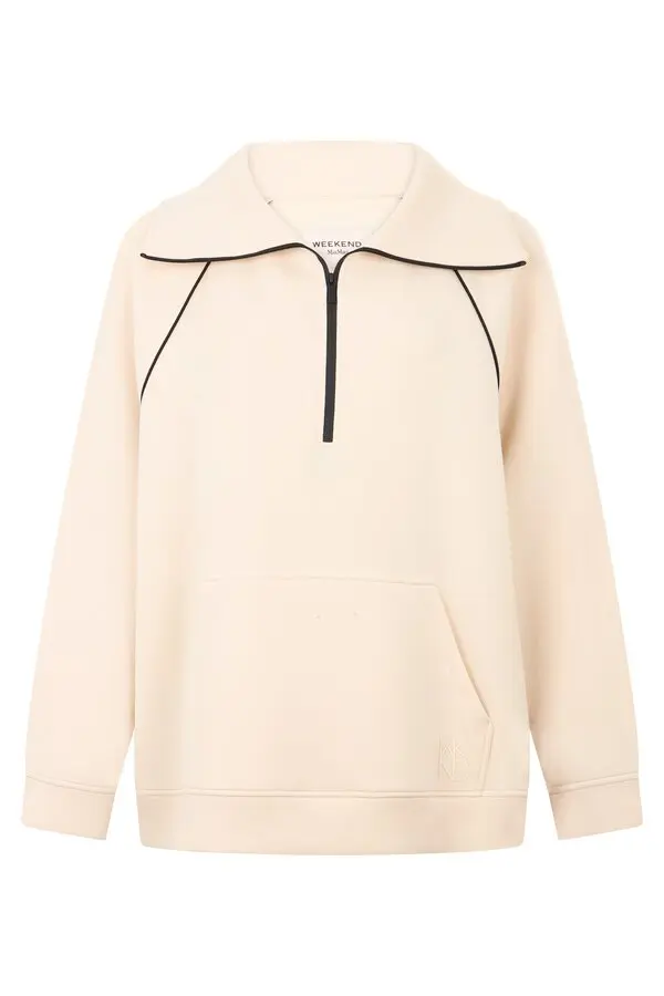 Max Mara Zip-up Hoodie Lightweight Sweatshirt With Partial Collar Zipper - Panna
