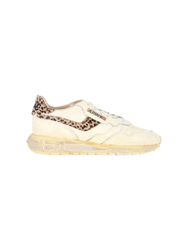 AUTRY Leather & Suede Sneakers With Leopard Print Detail - Cream