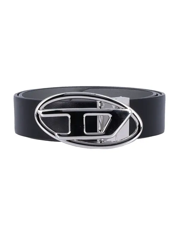 DIESEL® Reversible Leather Belt With Shiny Oval Buckle 3 Cm Height - Nero