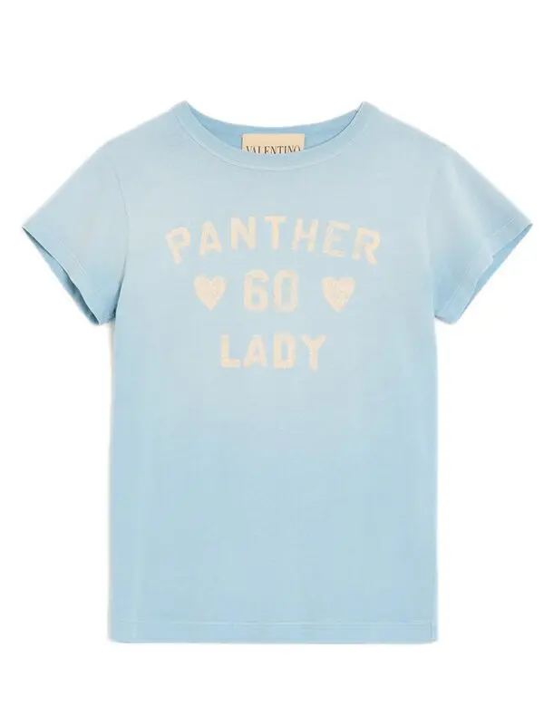 Valentino Garavani Round Neck Short-sleeve Tee With Printed Front Panel - Azzurro