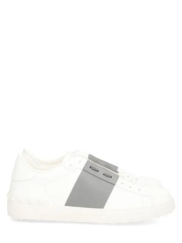 Valentino Garavani Contrast Calfskin Lace-up Sneakers With Studded Rubber Sole - Bianco