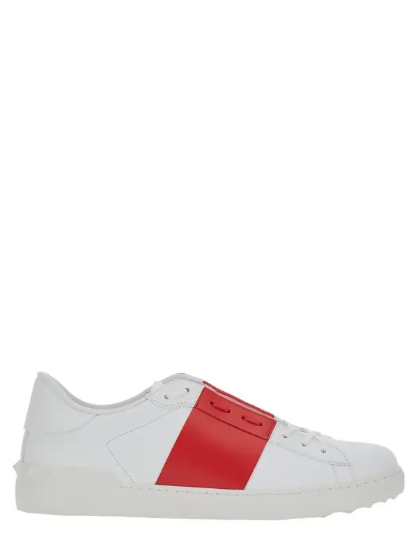 Valentino Garavani Contrast Calfskin Lace-up Sneakers With Studded Rubber Sole - Bianco