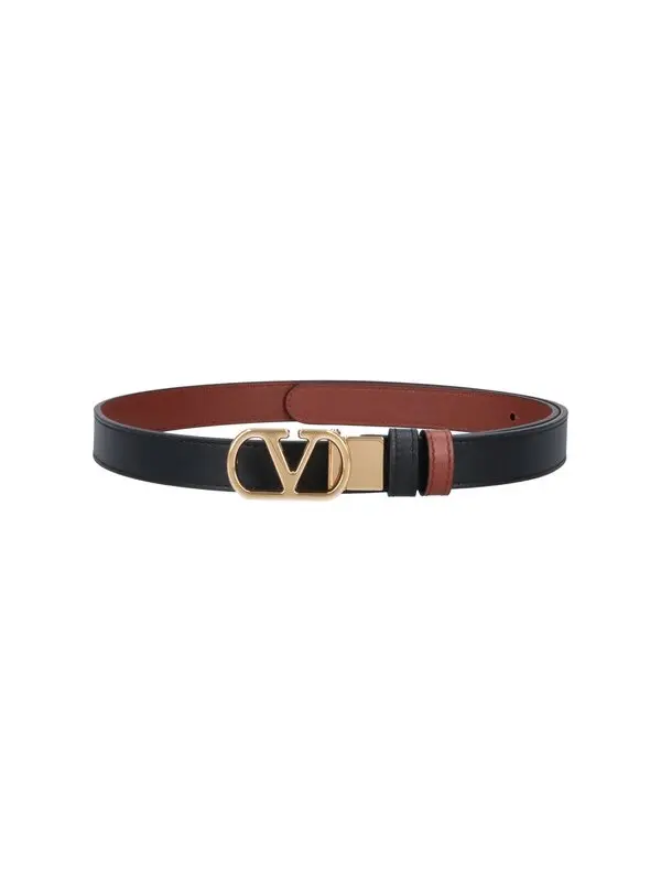 Valentino Garavani Calf Leather Belt With V Logo Buckle - Black
