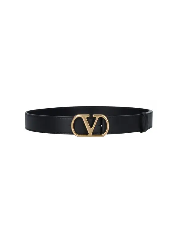 Valentino Garavani Leather Logo Buckle Belt - Black