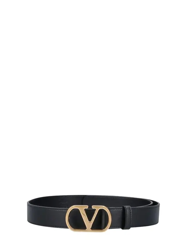 Valentino Garavani Leather Logo Buckle Belt - Black