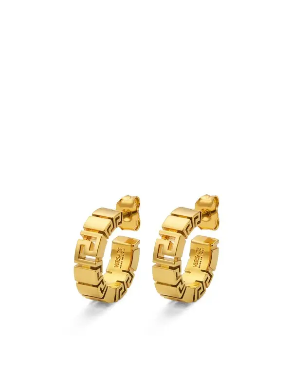 Versace Greek Motif Mini Hoop Earrings In Brass - Oro