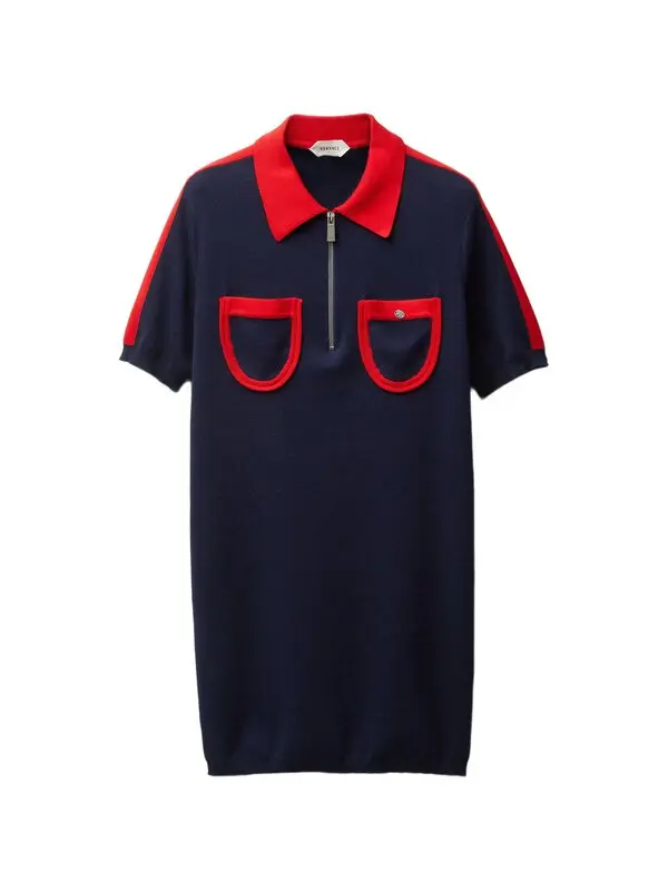 Versace Medusa Emblem Zip-front Short Sleeve Dress - Blu