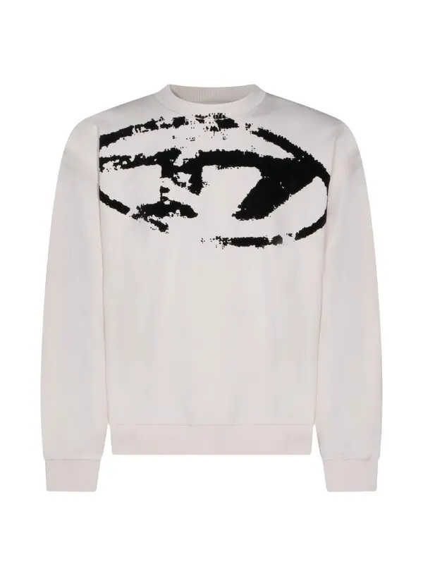 DIESEL® Relaxed Fit Crewneck Sweater With Flocked Logo - Bianco
