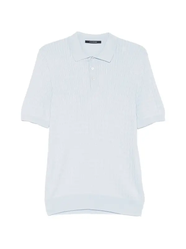 Tagliatore Cable-knit Cotton Polo Shirt With Ribbed Collar, Cuffs, And Hem - Azzurro