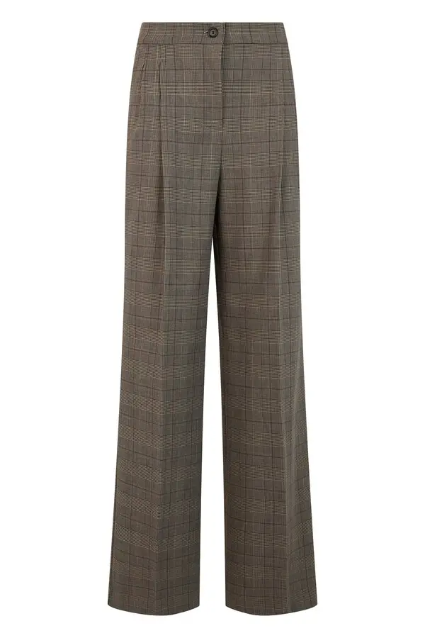 Pinko Checkered Wide-leg Trousers With Elastic Waist - Brown