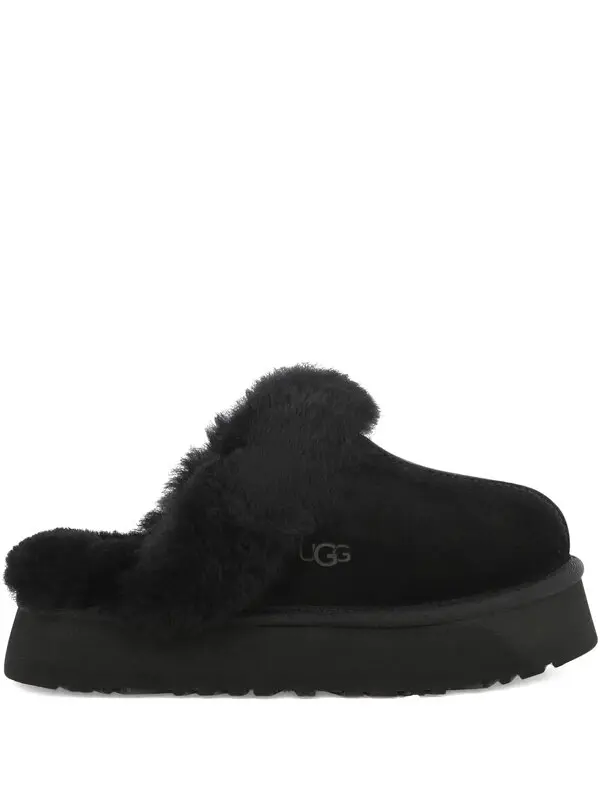 UGG Suede Platform Mini Sandals With Sheepskin Collar