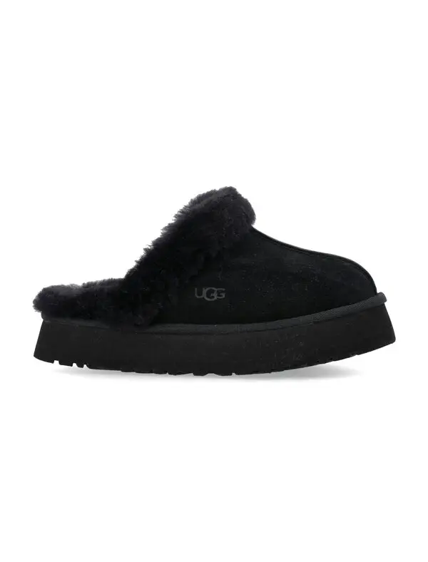 UGG Suede Platform Mini Sandals With Sheepskin Collar
