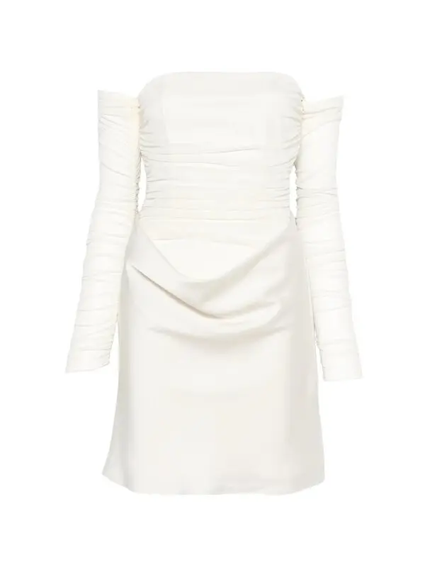 ROTATE BY BIRGER CHRISTENSEN Satin Mini Dress With Ruffle Detail And Fitted Strapless Bodice - Bianco