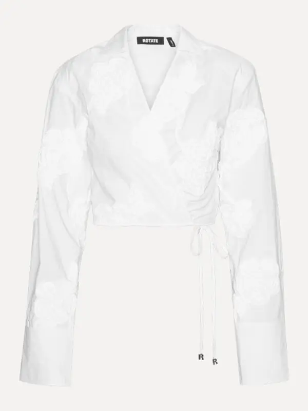 ROTATE BY BIRGER CHRISTENSEN Embroidered Flower Long-sleeve Cotton Shirt With Back Closure - Bianco
