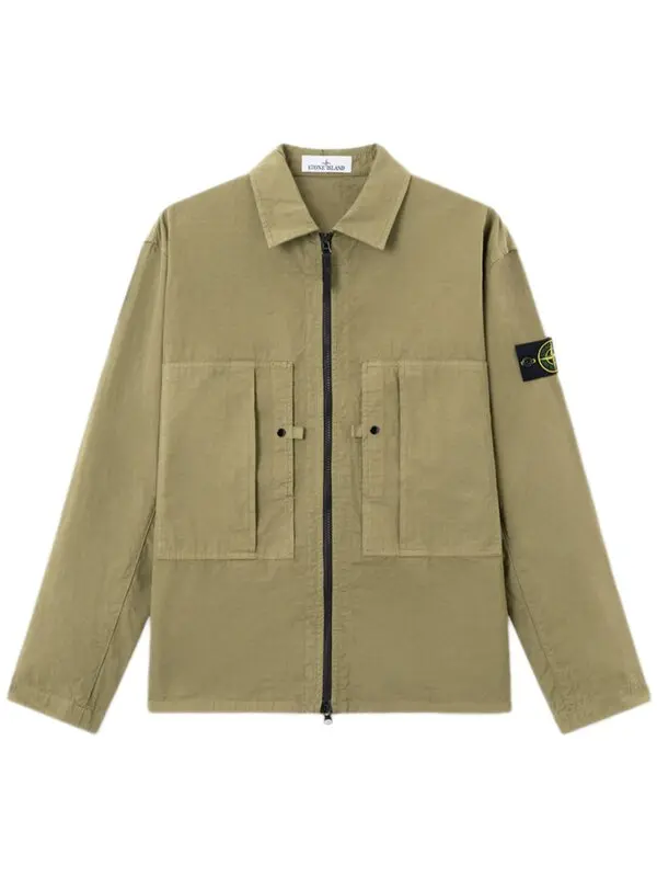 Stone Island Inspired Cotton Utility Jacket With Snap Patch Pockets And Two-way Zip