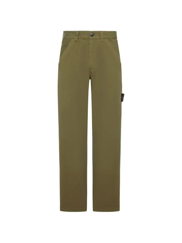 Stone Island Mini? Angled Hand Pockets Zip Fly Patch Pockets Cotton Trousers For - Verde