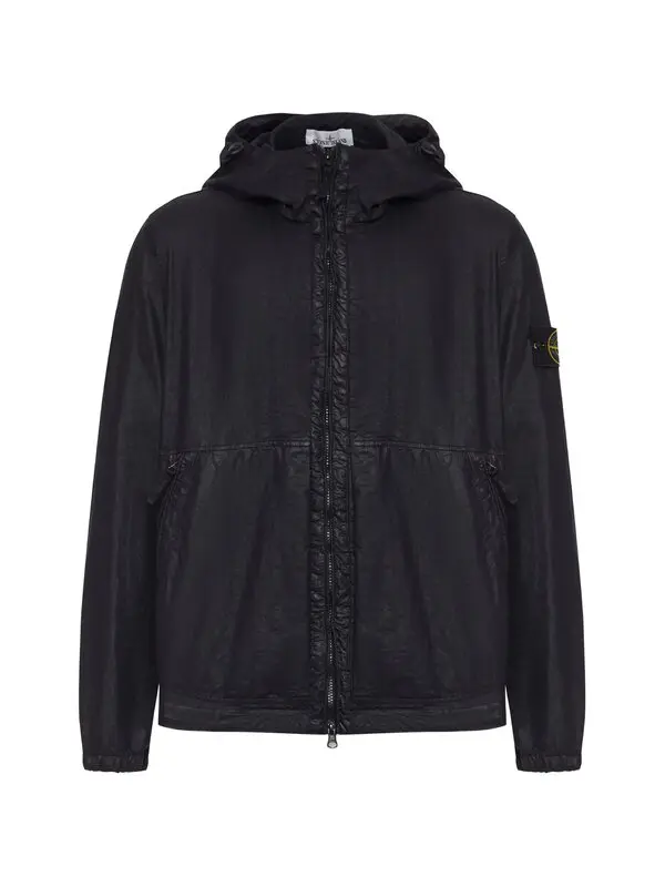 Stone Island Lined Hooded Jacket With Two-way Zip And Drawcord - Nero