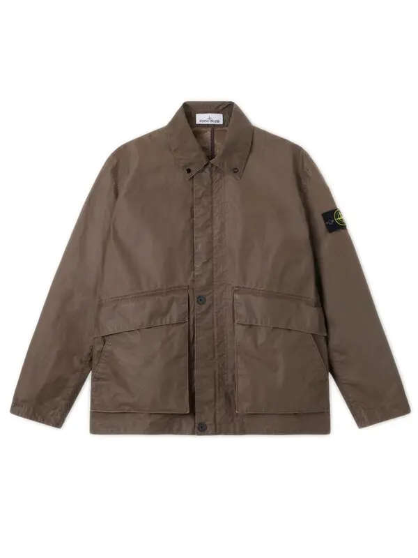 Stone Island Stand Collar Jacket With Welt Pockets - Marrone