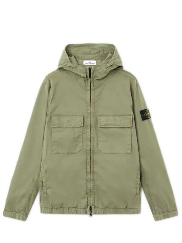 Stone Island Hooded Cotton Jacket With Dual Chest Pockets