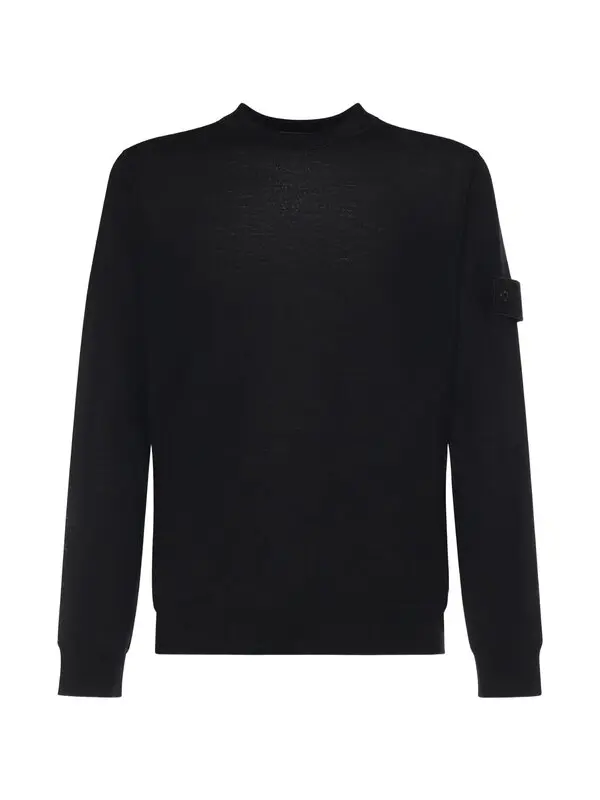 Stone Island Ribbed Crewneck Sweatshirt With Badge Detail - Nero