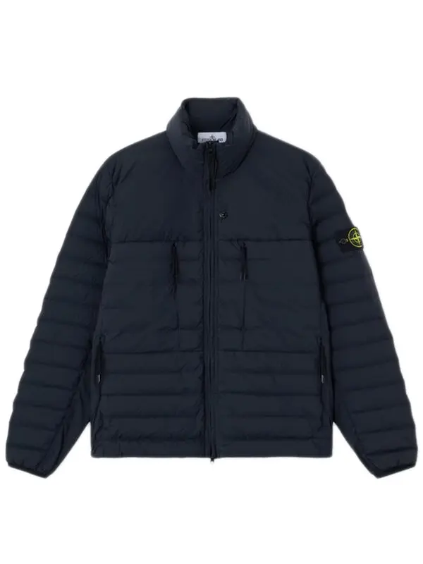Stone Island Stand Collar Zip Jacket With Badge Detail - Blu