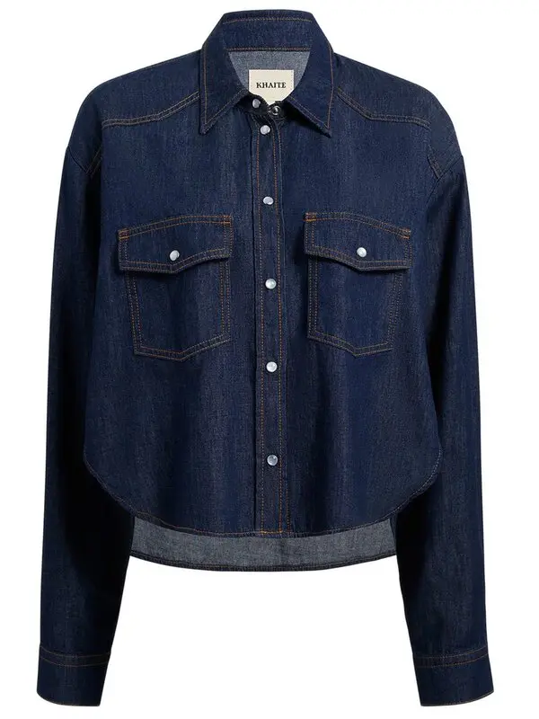 Khaite Patch Pocket Button-down Shirt With Long Sleeves And Curved Hem - Blu