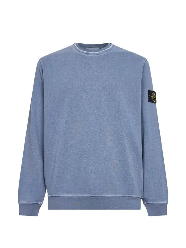 Stone Island Crewneck Sweatshirt With Badge On Left Sleeve - Blu