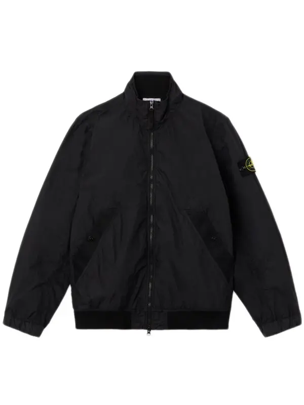 Stone Island Stand-collar Technical Jacket With Ribbed Lining, Tape Trim & Two-way Zip