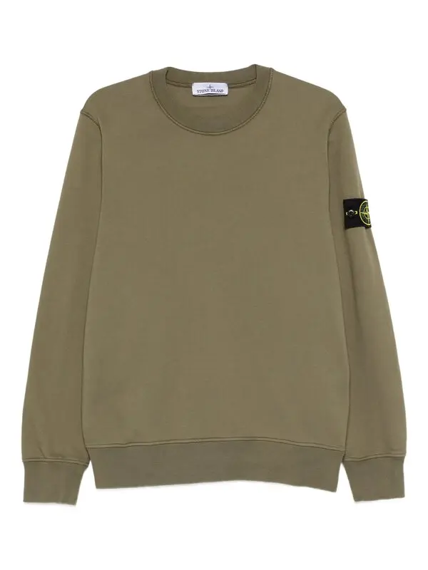 Stone Island Ribbed Neckline Sweatshirt With Overlock Seams And Elasticated Cuffs
