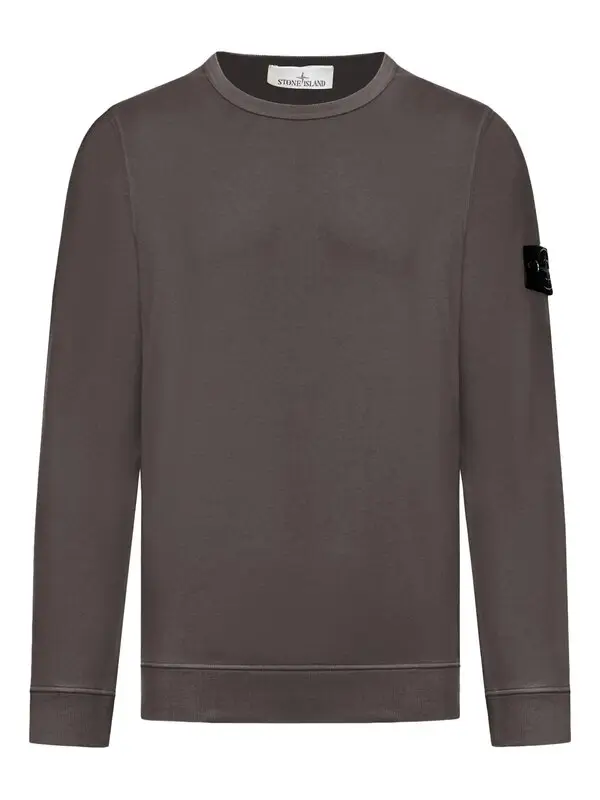 Stone Island Ribbed Crewneck Sweatshirt With Overlock Seams, Badge Sleeve & Elasticated Cuffs - Grigio