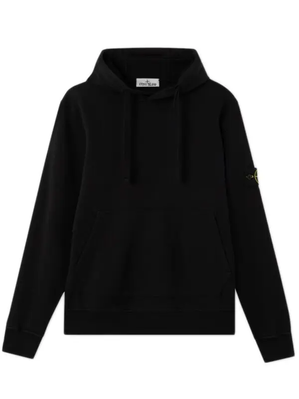 Stone Island Drawstring Hood Pouch Pocket Sweatshirt With Elastic Rib Cuffs - Nero