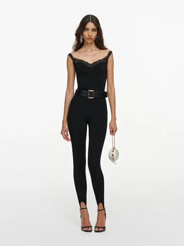 SELF-PORTRAIT Off-shoulder Fitted Top With Lace Trim And Low Back