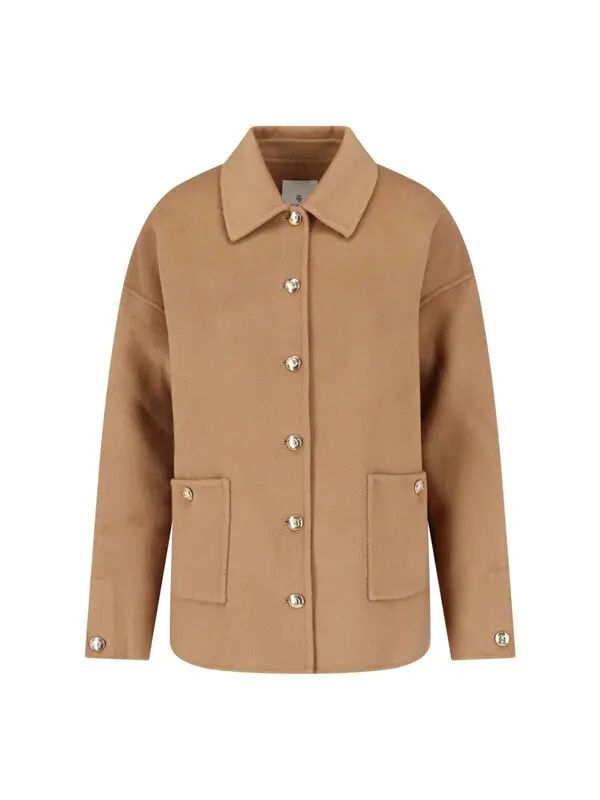 ANINE BING Classic Collar Shirt Jacket With Button Front - Brown