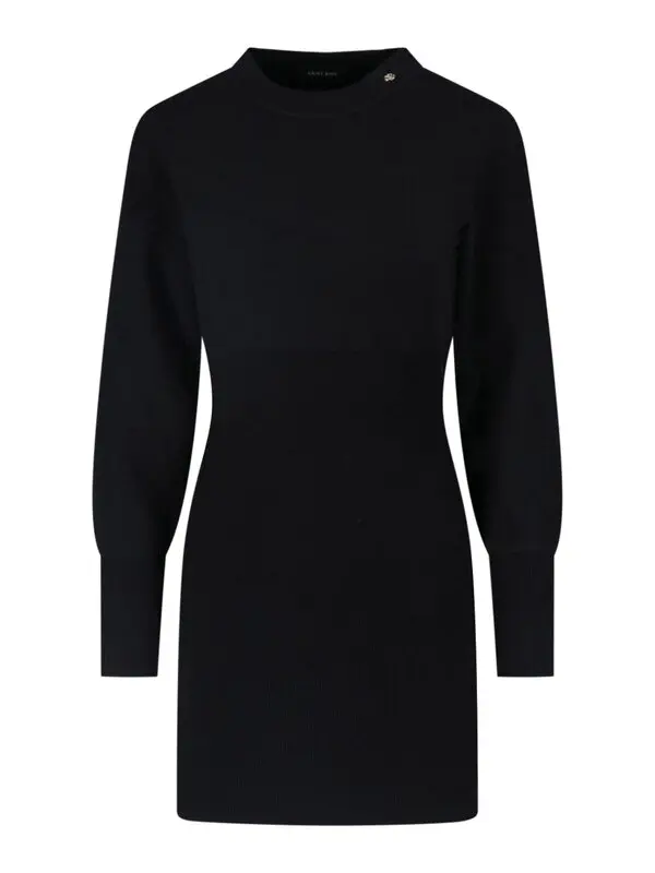 ANINE BING Ribbed Knit Mock Neck Mini Dress - Black