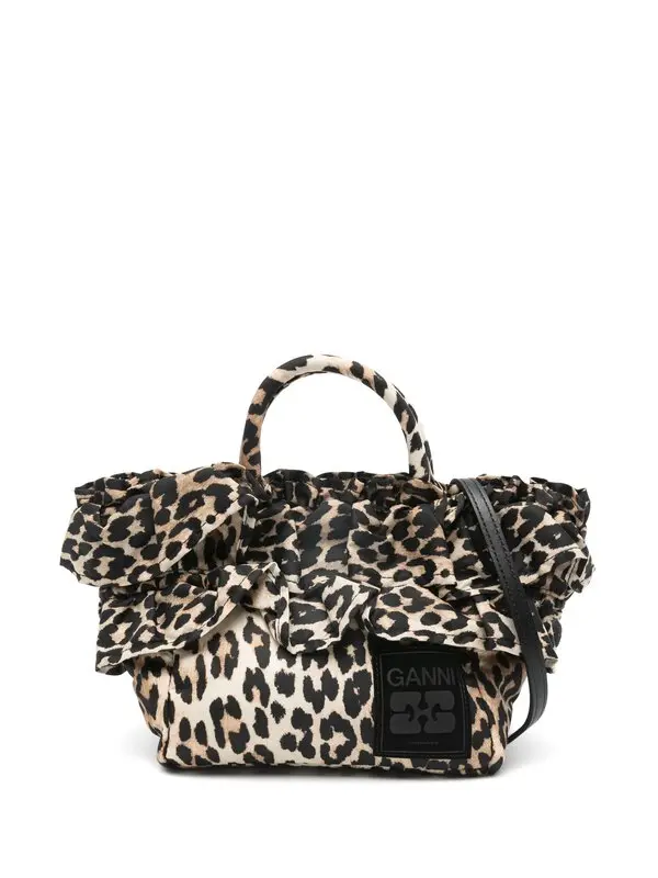 GANNI Animal Print Tote Handbag With Magnetic Closure