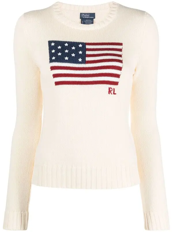 Polo Ralph Lauren American Flag Intarsia Crewneck Sweater - Bianco