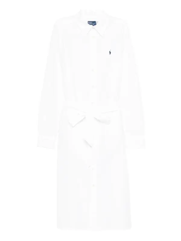 Polo Ralph Lauren Button-front Long-sleeve Shirt Dress With Adjustable Waistband - Bianco